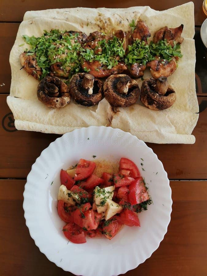 Delicious dinner stock photo. Image of salad, meat, tomatos - 163960186