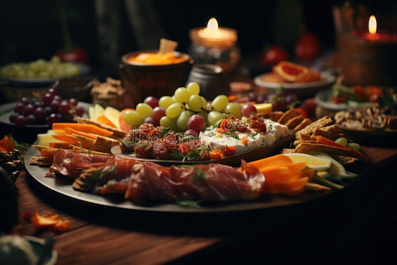 Delicious Dinner Platter Appetizers. Generate Ai Stock Photo - Image of ...