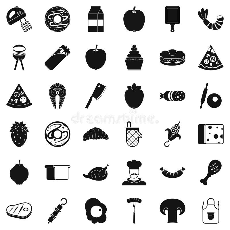 Delicious Dish Icons Set, Simple Style Stock Vector - Illustration of ...