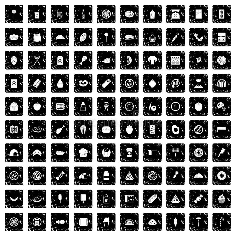 100 Delicious Dishes Icons Set, Grunge Style Stock Vector ...