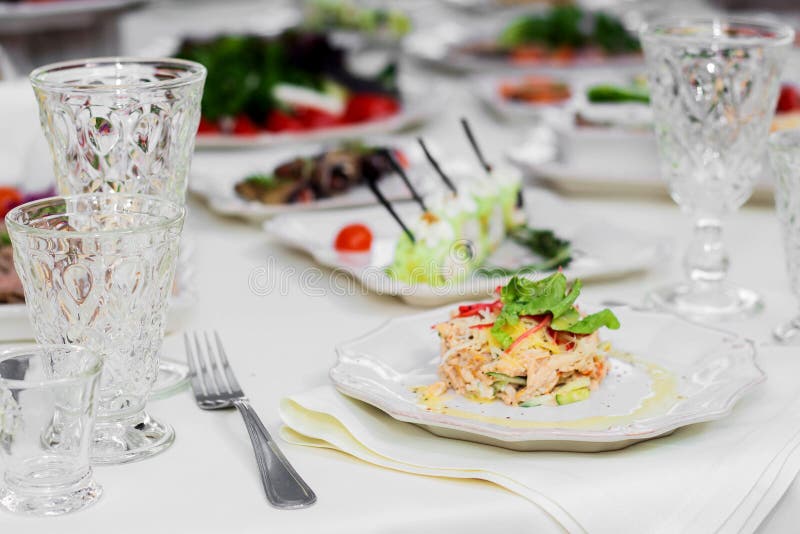 Delicious Dishes on the Table in the Restaurant. Wedding, Banquet Stock ...