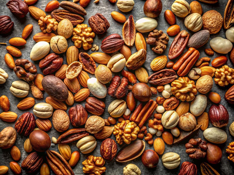 A Delicious Display of Assorted Nuts on a Rustic Stone Surface a ...