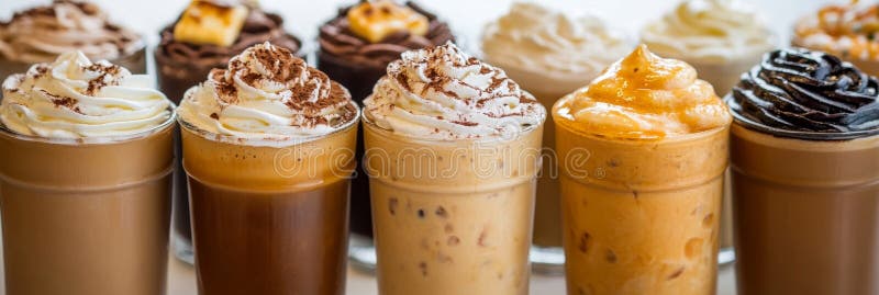 A Delicious Display Assortment of Iced Coffee Drinks Topped with ...