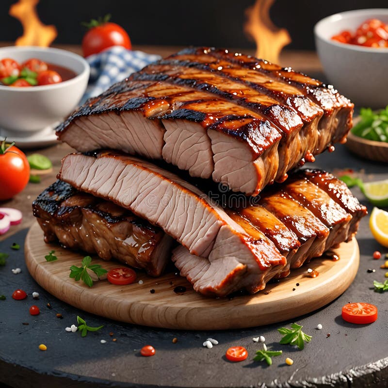A Delicious Display of Tender Ribs with a Caramelized Glaze, Garnished ...