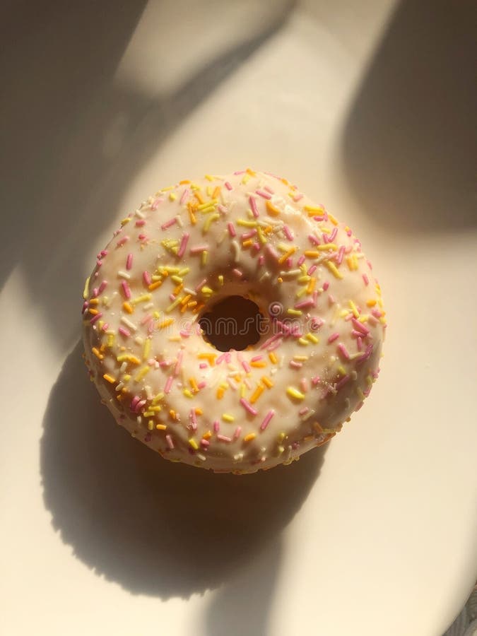 Delicious Donut with Vanilla and Cream Macro Stock Photo - Image of ...