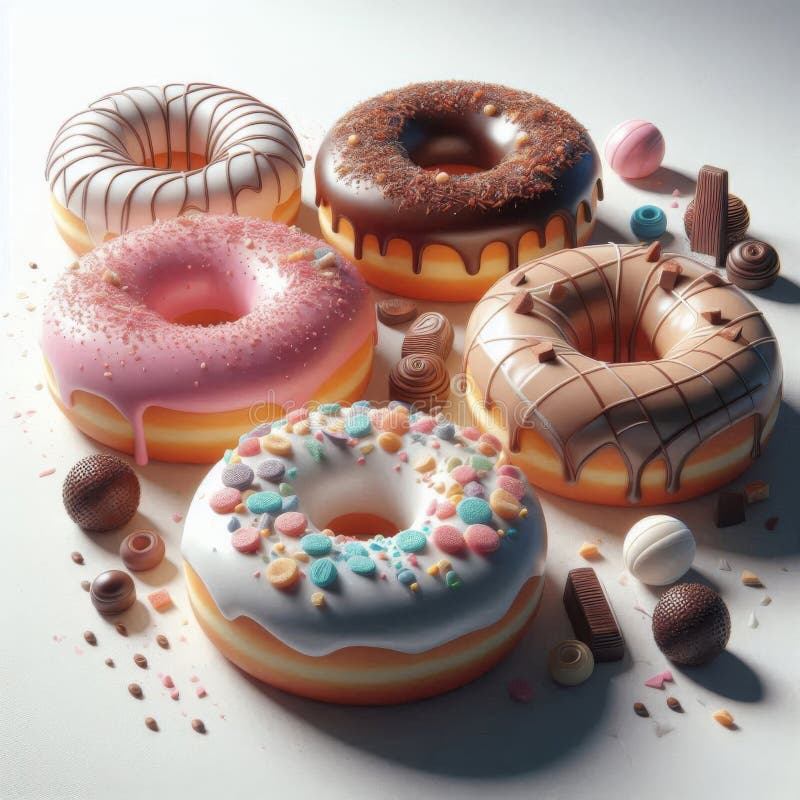 Delicious Donuts Set Against a White Background Stock Illustration ...