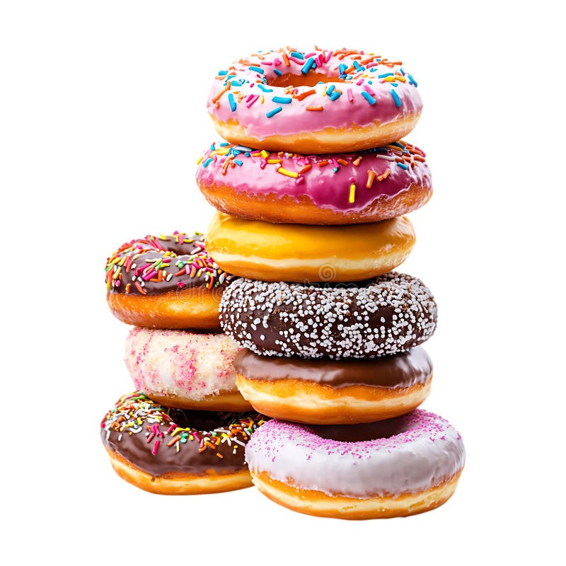 Delicious Donuts Stack of Glazed Sprinkled Donuts on Transparent Background Stock Illustration ...