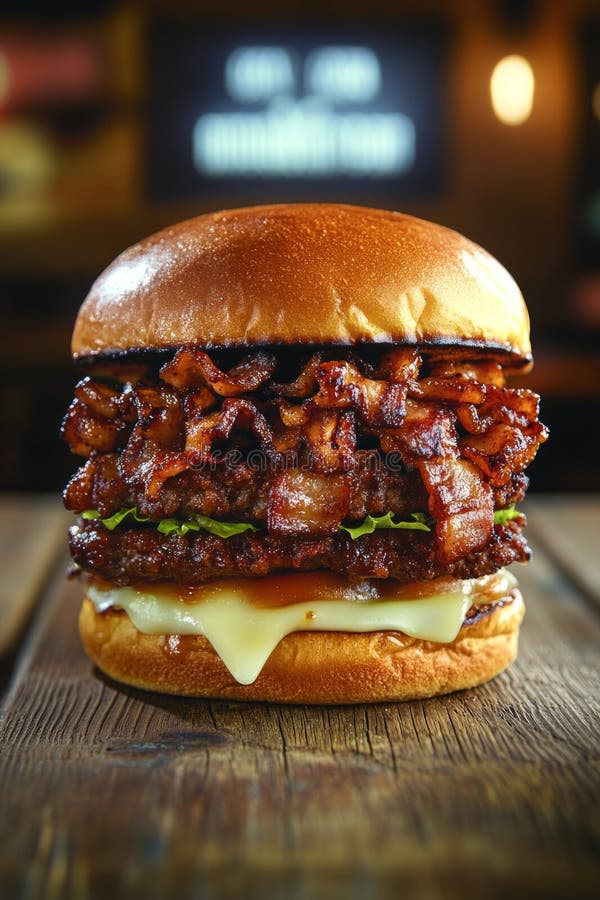 A Delicious Double Bacon Cheeseburger Featuring Layers of Crispy Bacon ...