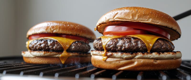 A Delicious Double Burger Served on a Hot Grill Stock Photo - Image of ...