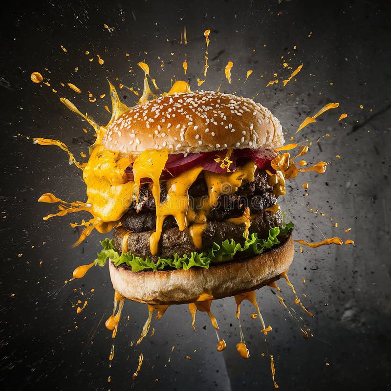Delicious Double Cheeseburger Exploding with Melted Cheese Stock ...