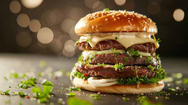 Delicious Double Cheeseburger with Fresh Herbs Stock Illustration ...