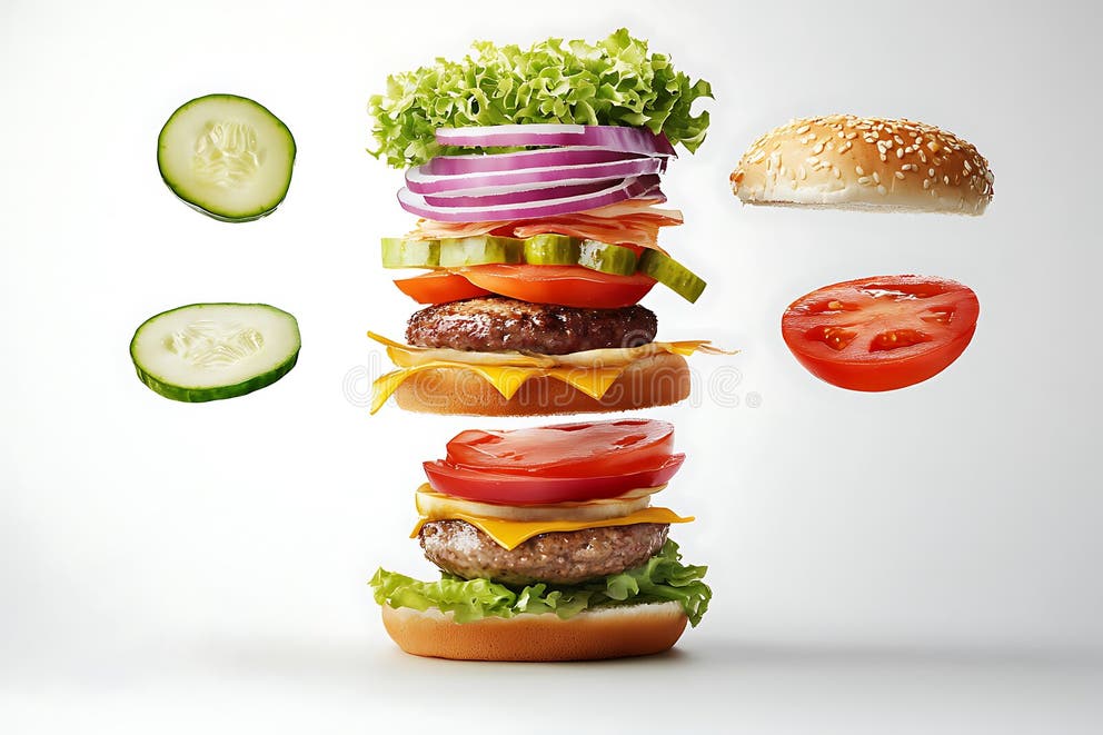 Delicious Double Cheeseburger Ingredients Exploded View Stock ...