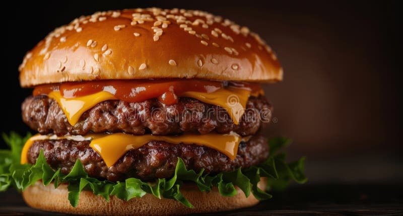 Two Delicious Double Hamburgers with Beef, Cheese and Fresh Vegetables ...