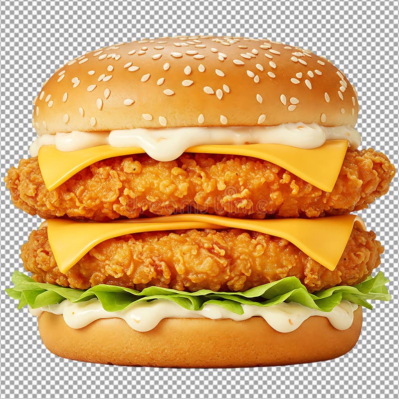 Delicious Double Fried Chicken Burger on Transparent Background Stock Image - Illustration of ...