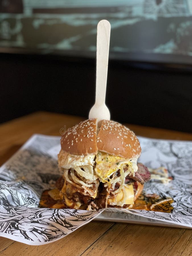 A Delicious Double Meat Burger on the Table Stock Image - Image of ...