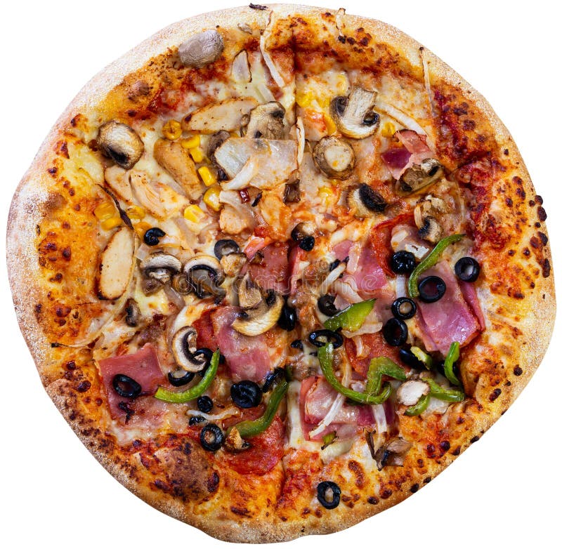 Delicious Double Pizza with Different Sets of Ingredients on Slices ...