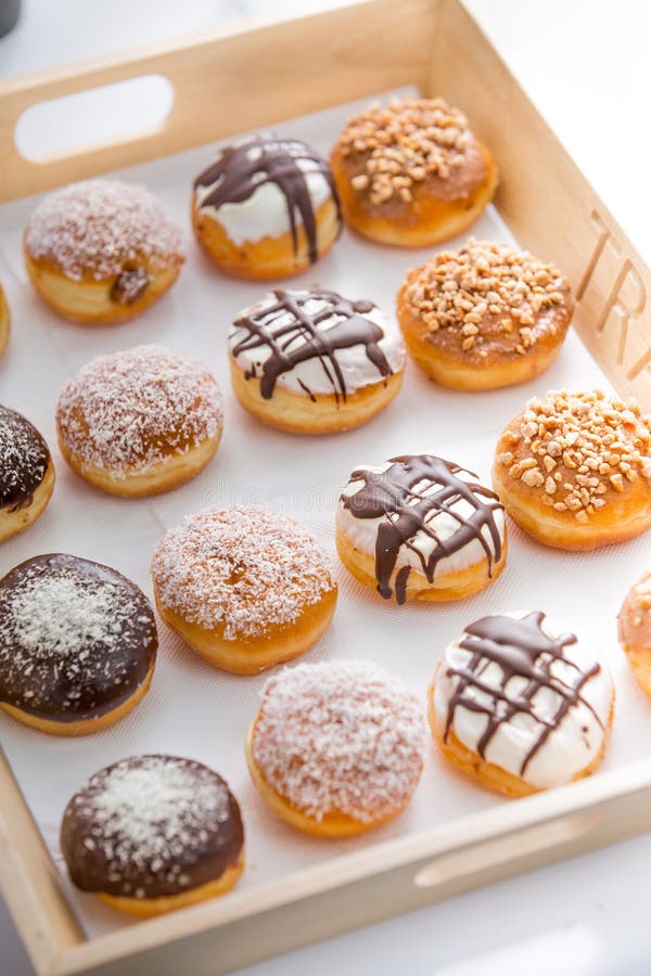 Delicious Doughnuts Donuts on a Tray Stock Photo - Image of sweet ...