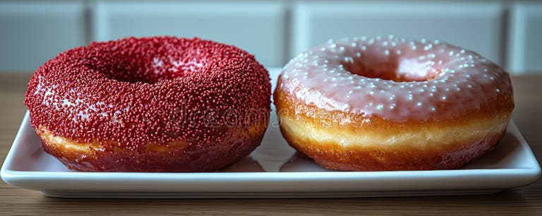 Delicious Doughnuts with Red and Pink Icing Served on a White Plate ...