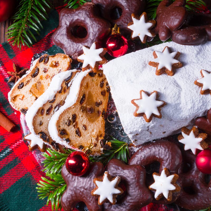A Delicious Dresdner Christ Stollen with Marzipan and Raisins Stock ...