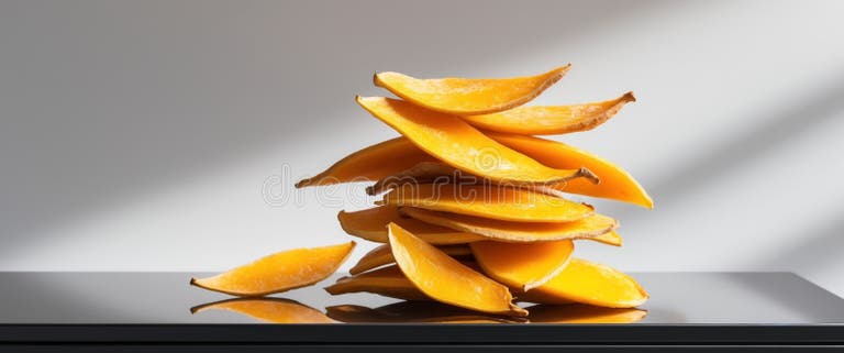 Delicious Dried Mango Pieces Stacked on a Black Surface Stock Photo ...
