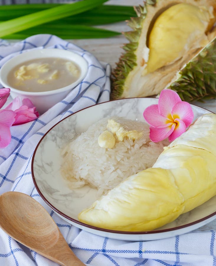 Durian Sticky Rice Served on the Table Stock Photo - Image of rice ...
