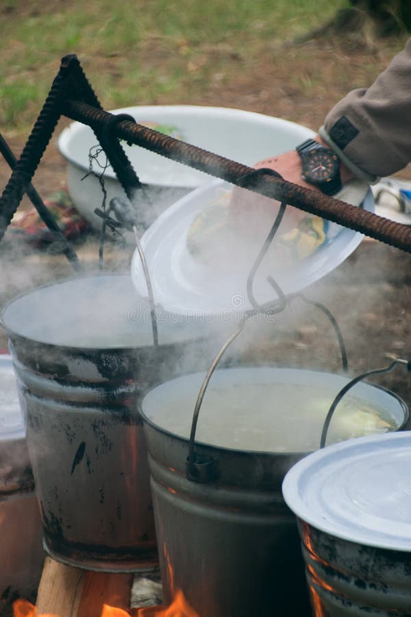 Delicious Ear Cooked on Fire in the Big Bucket Stock Image - Image of ...