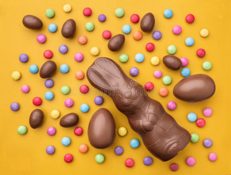 Delicious Easter Chocolate Bunny, Eggs and Sweets Stock Photo - Image ...