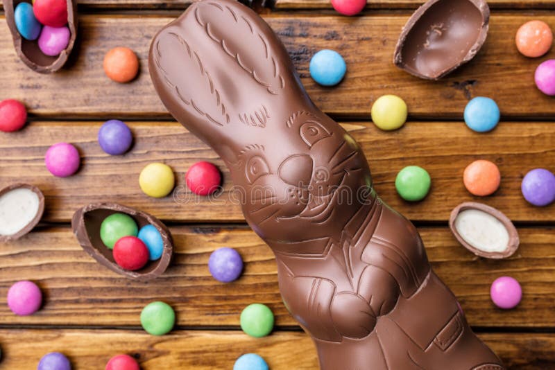 Delicious Easter Chocolate Bunny, Eggs and Sweets Stock Image - Image ...