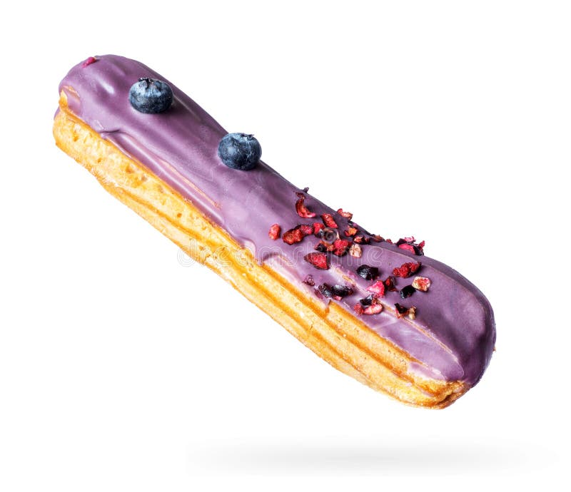 Delicious Eclair Blueberries Close Up Isolated White Background Stock ...