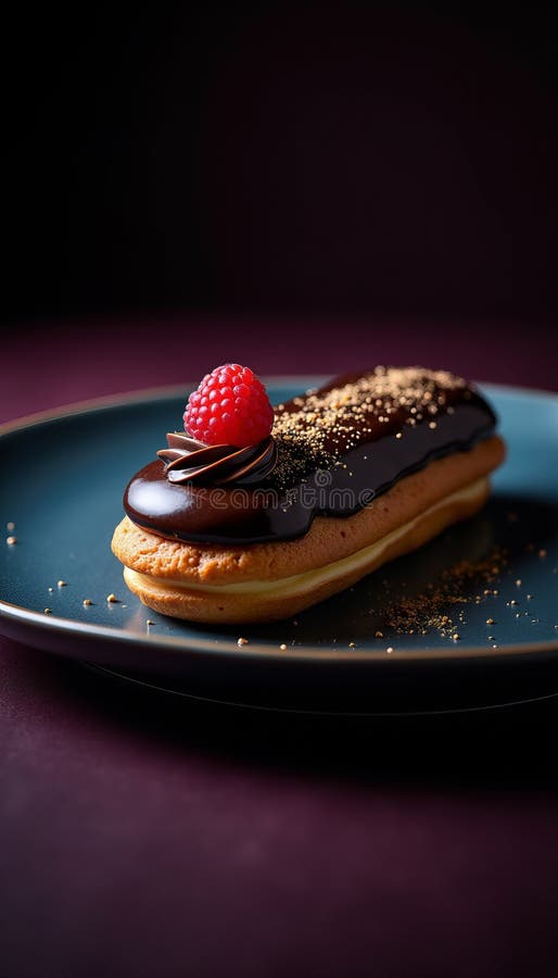 Delicious Eclair with Chocolate Glaze Cream Filling Raspberry and ...