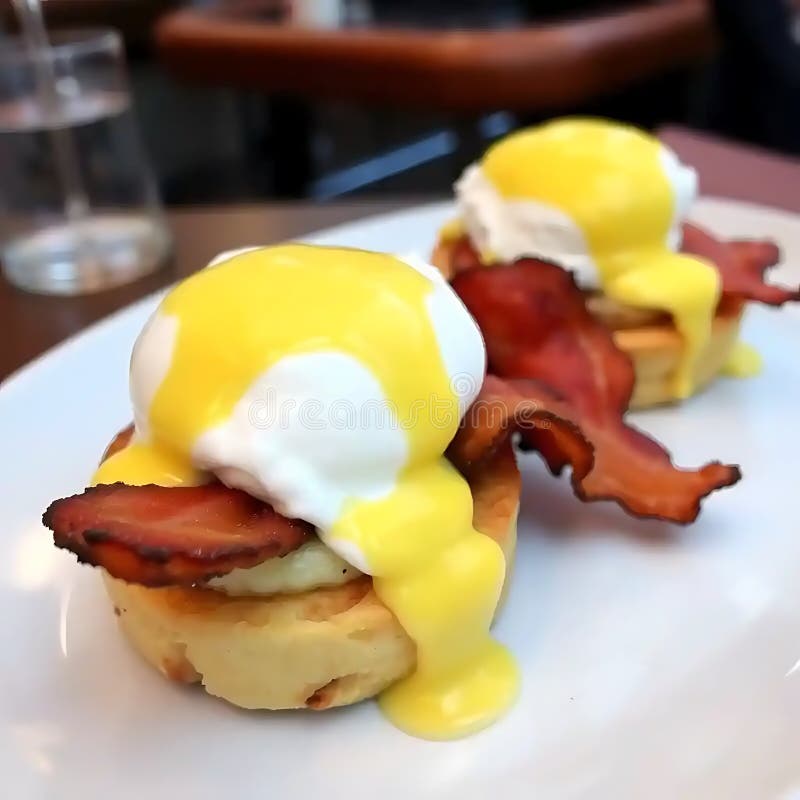 Delicious Eggs Benedict with Crispy Bacon Stock Image - Image of ...
