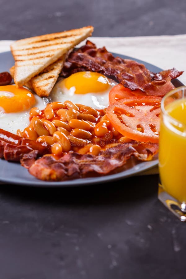 Delicious English Breakfast on a Dark Rustic Background Stock Image ...