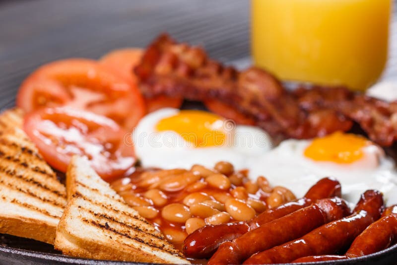 Delicious English Breakfast on a Dark Rustic Background Stock Image ...