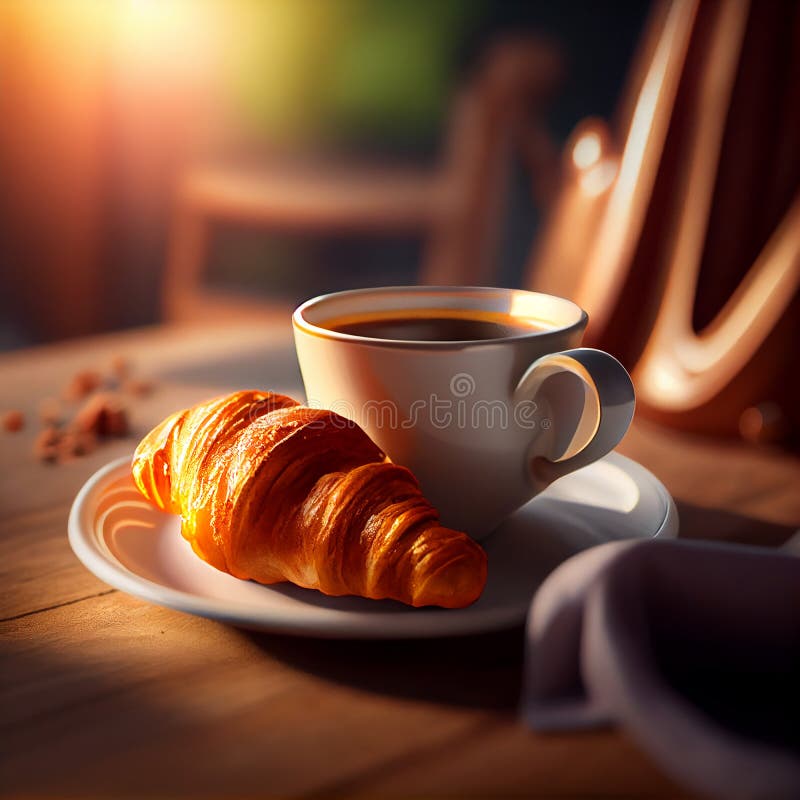 Delicious Espresso Coffee White Cup and Croissant. Illustration ...