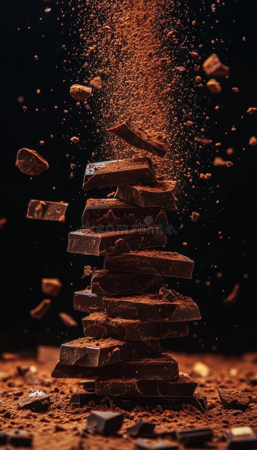 Delicious Explosion Falling Dark Chocolate Bars, Shards, and Cocoa ...