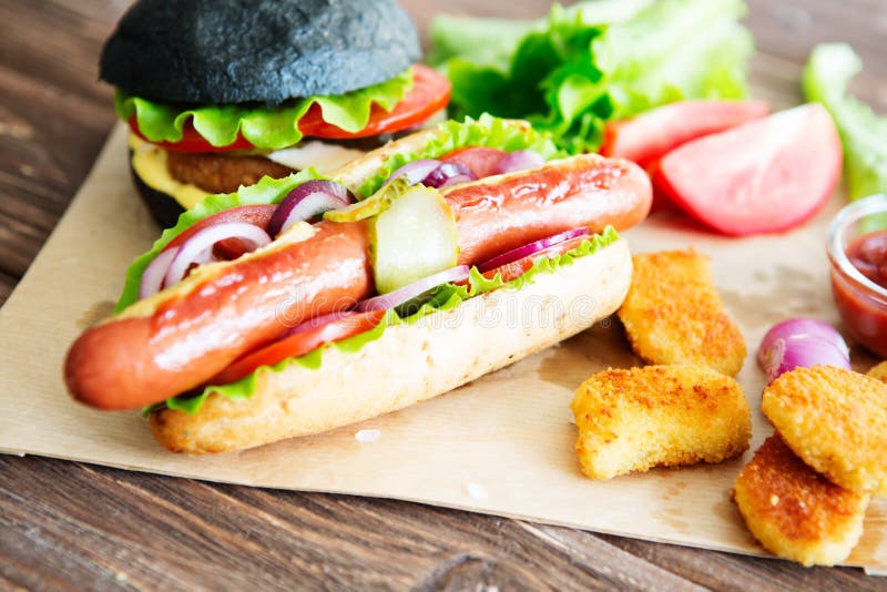 Delicious Fast Food. Fast Food - Hot Dogs and Hamburger Stock Image ...