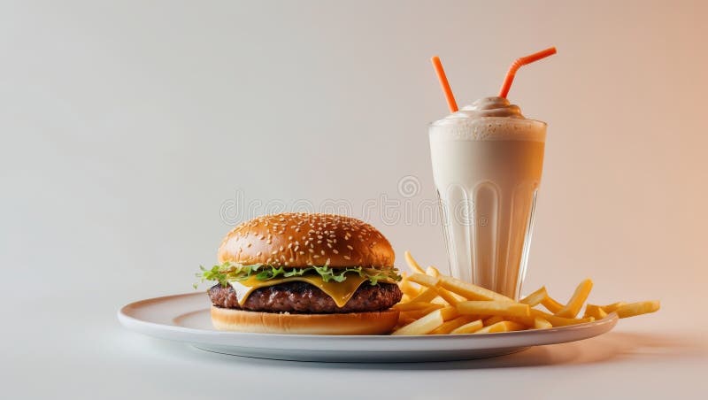 Delicious Fast Food Meal with Burger and Milkshake. Stock Photo - Image ...