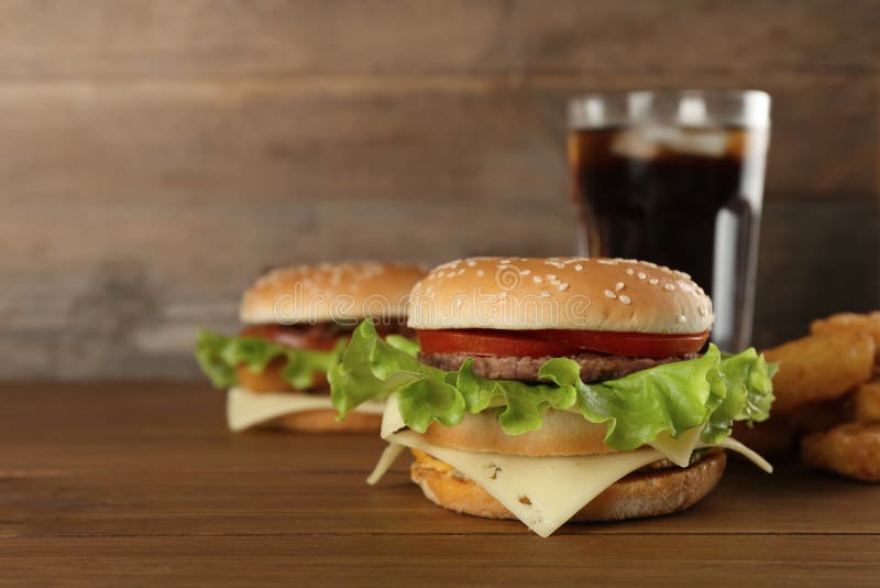Delicious Fast Food Menu on Table Stock Image - Image of fast, meat ...
