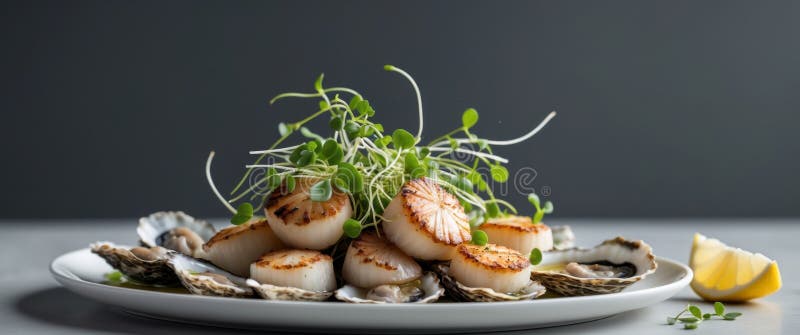 A Delicious Feast of Pan Fried Scallops and Oysters Stock Image - Image ...