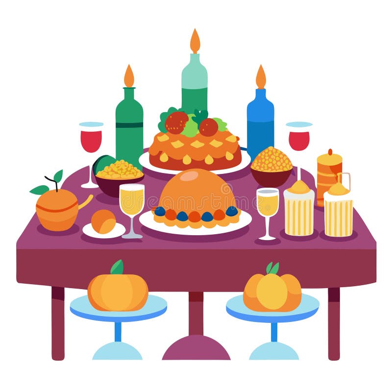 A Delicious Feast Ready for Thanksgiving or Christmas. Stock Vector ...