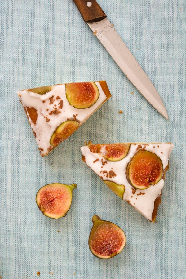 Delicious Fig Cake on Blue Background. Stock Image - Image of sweet ...