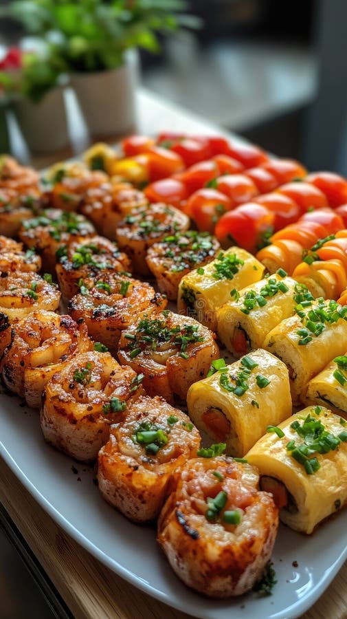 Delicious Finger Food Being Served on White Rectangular Plate Stock ...