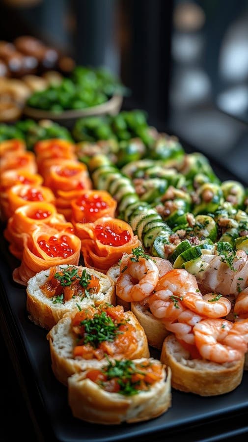 Delicious Finger Food Being Served on White Rectangular Plate Stock ...