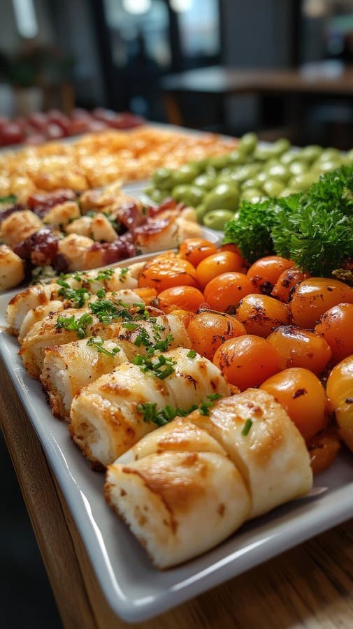Delicious Finger Food Being Served on White Rectangular Plate Stock ...