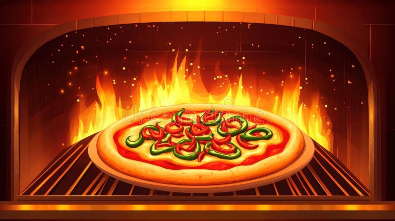 Delicious Fire-Baked Pizza with Bell Peppers in Stone Oven Stock Image ...