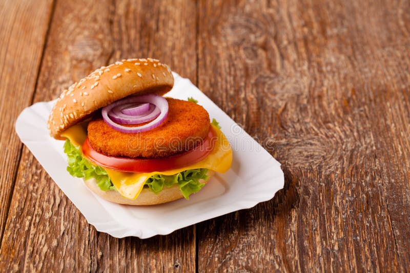 Delicious Fish Burger, Servwed on a Paper Try Stock Photo - Image of ...