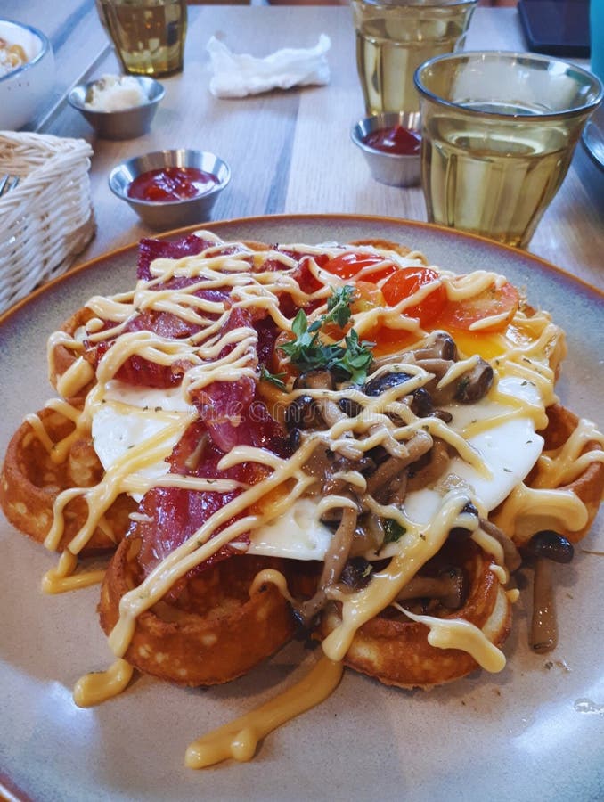 Delicious savory Waffles stock photo. Image of lunch - 290314034