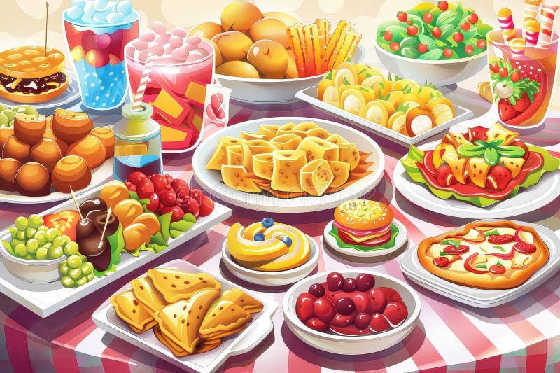 Delicious Food Spread, a Feast for the Eyes Stock Illustration ...