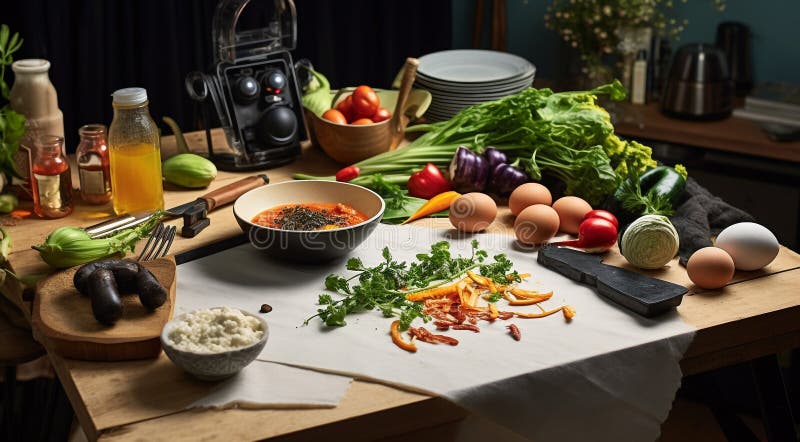 Delicious Food on the Table, Food Background Stock Illustration ...