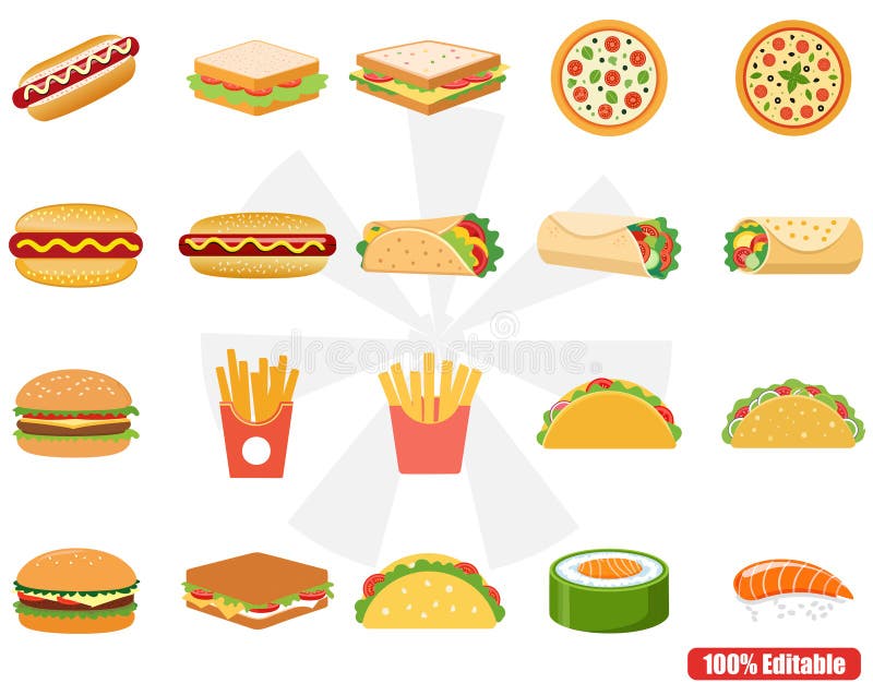 Delicious Food Vector Bundle Set Stock Illustration - Illustration of ...